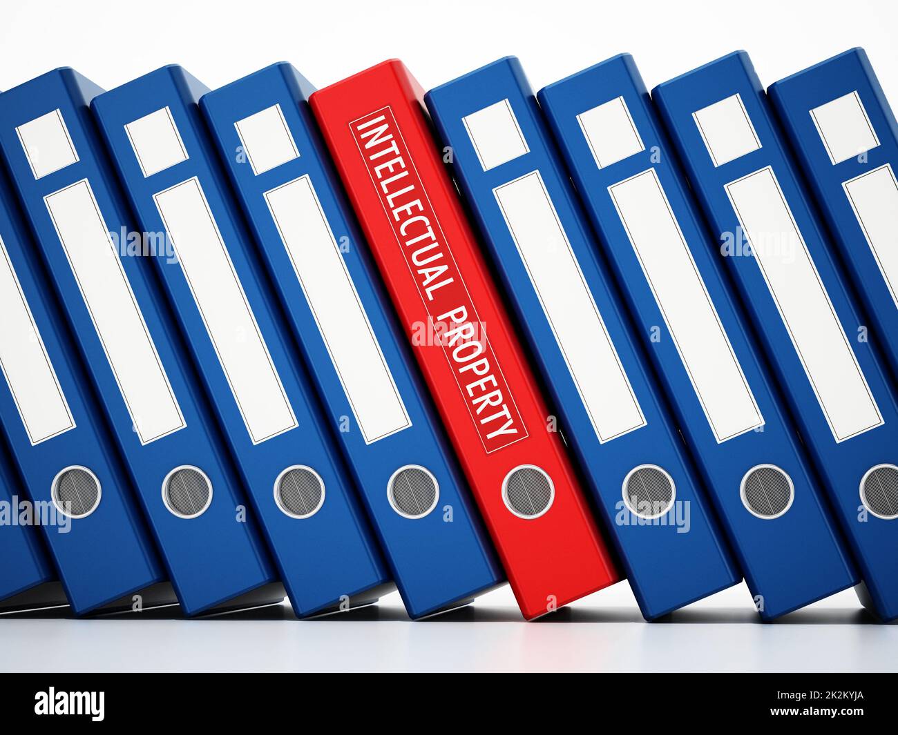 Red folder with intellectual property label standing out among regular ...