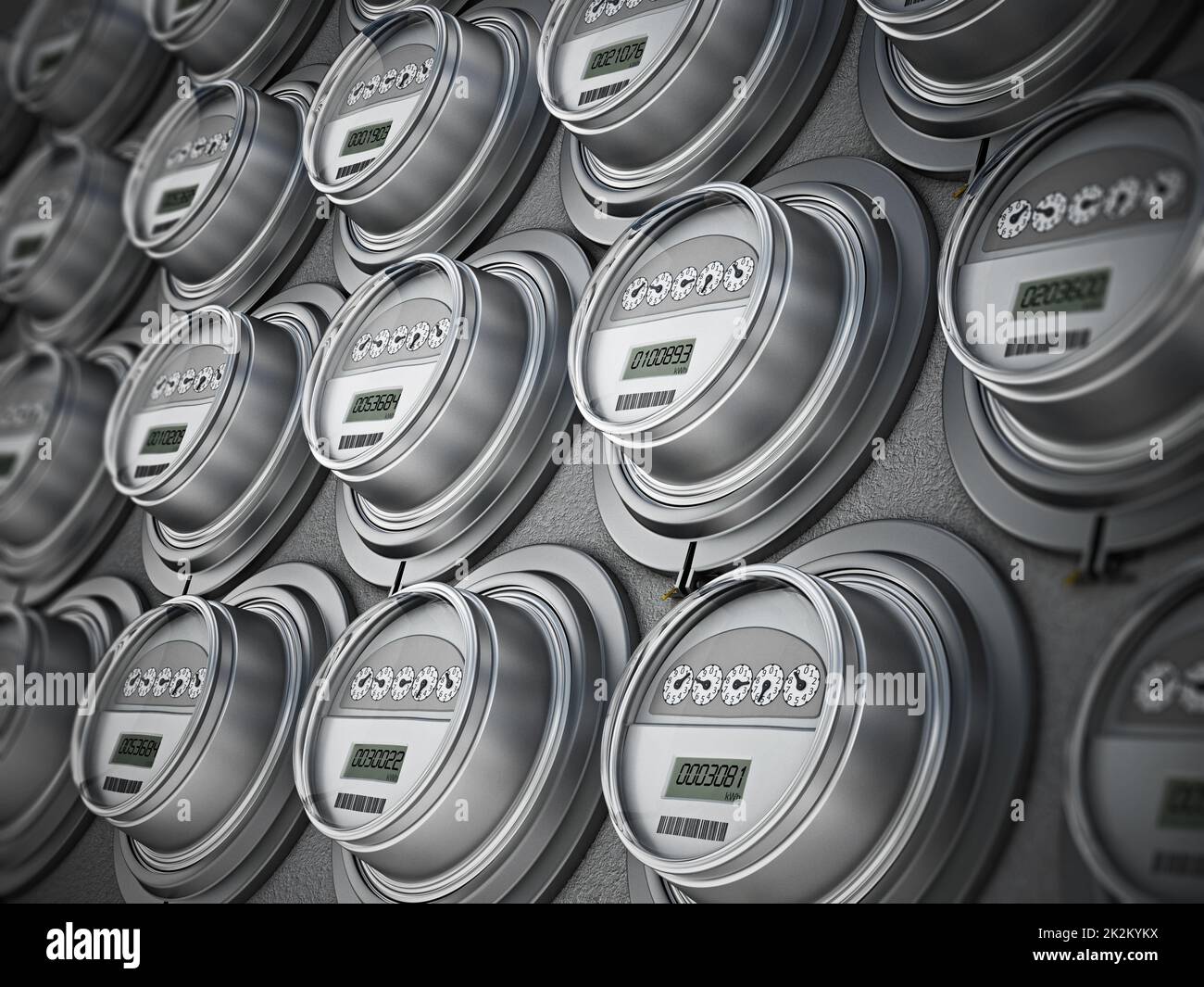 Energy efficient smart electric meters in a row. 3D illustration Stock ...