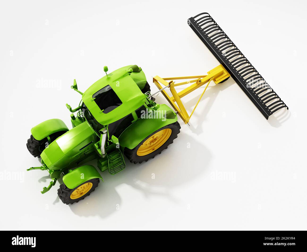 Green tractor with attached farming tool isolated on white background ...