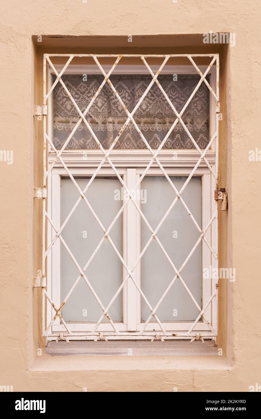 single window with window grille in the old town of Wittenberg in ...