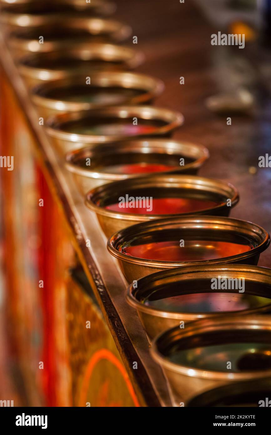 Tibetan Water Offering Bowls in Likir gompa Tibetan Buddhist monastery ...