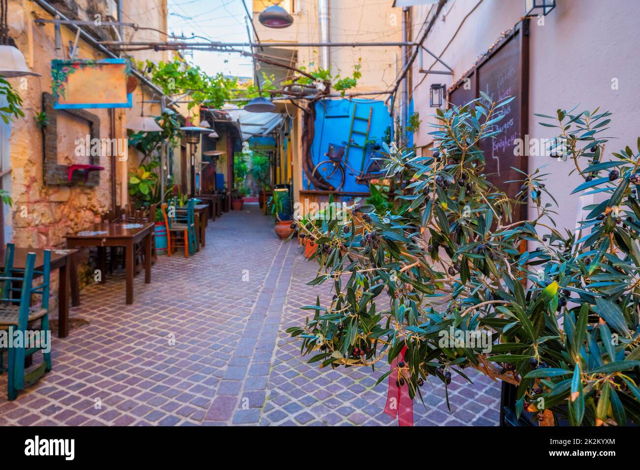 Scenic picturesque streets of Chania venetian town. Chania, Creete ...