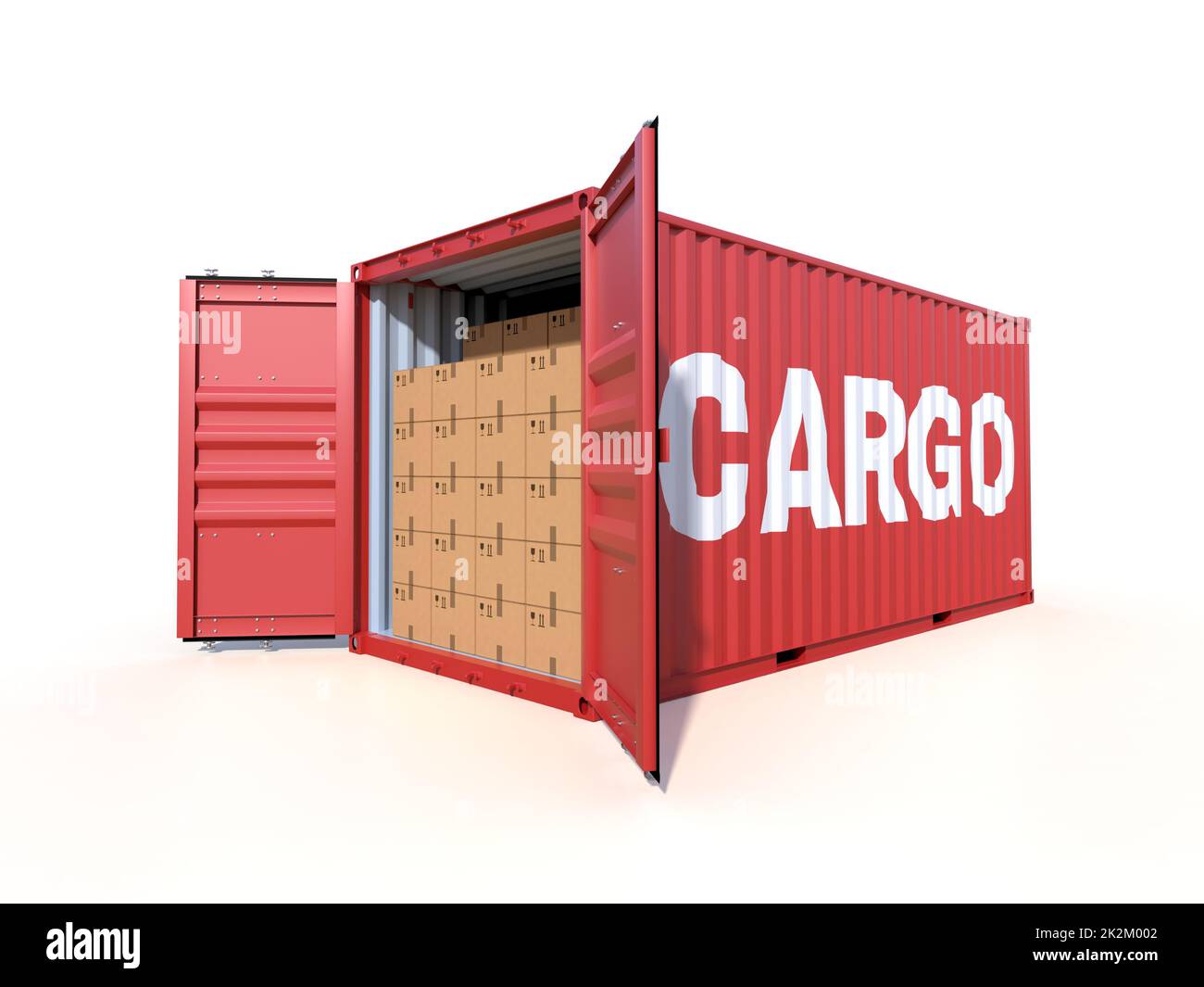 Ship cargo container side view with cardboard boxes Stock Photo - Alamy