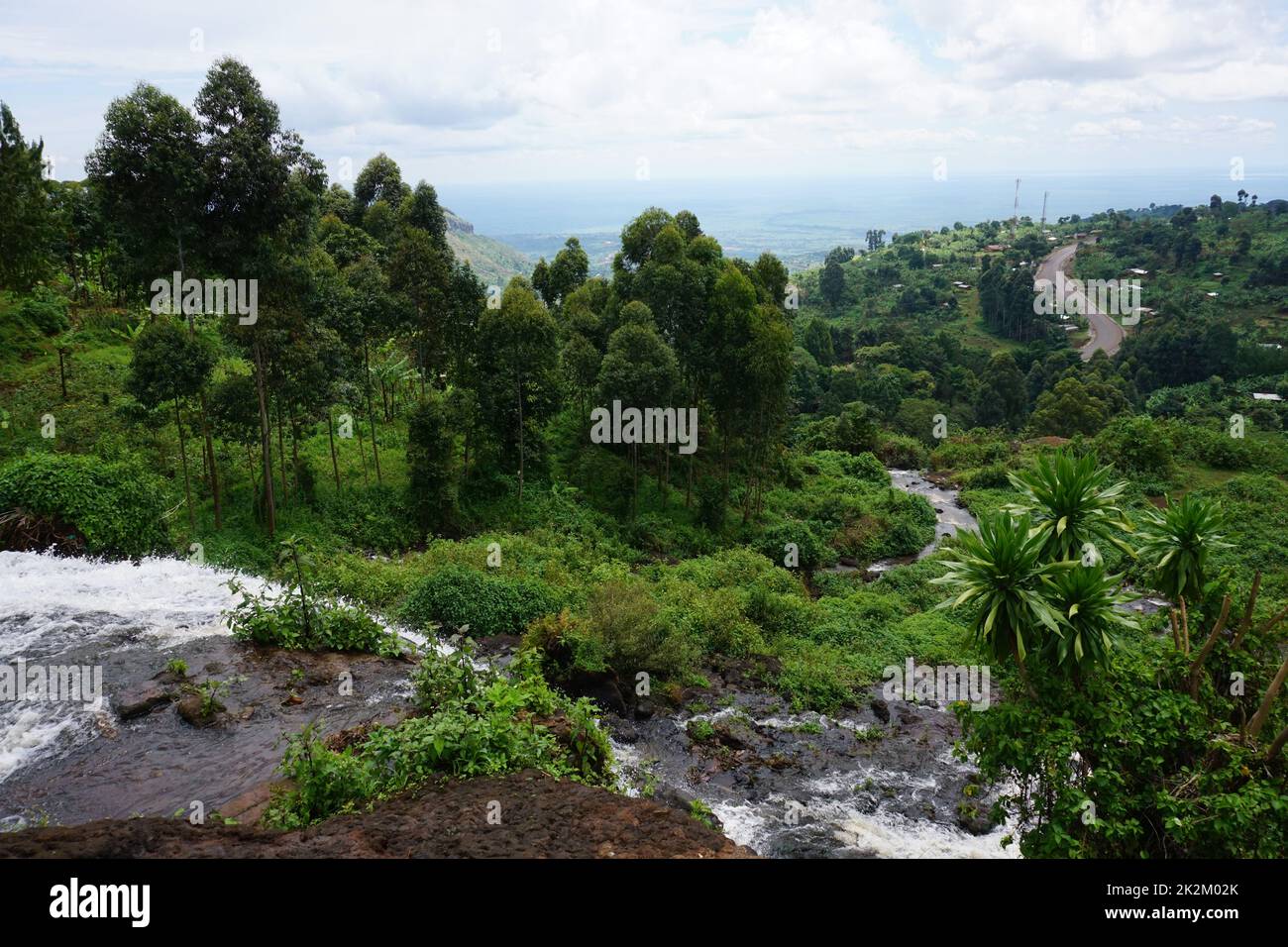 Picturesque view following the water from one of the Sipi Falls Stock ...