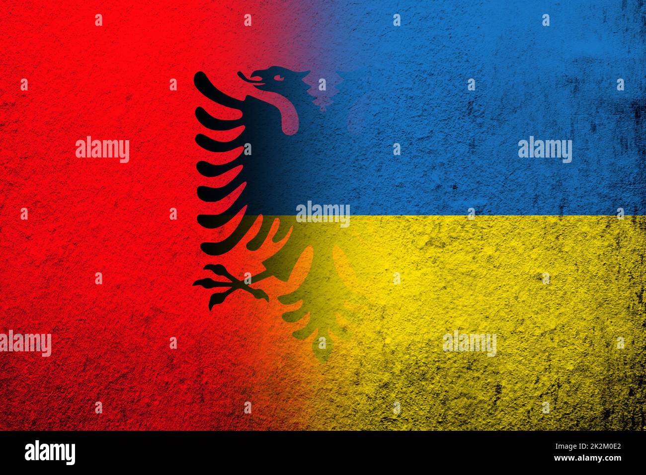 Republic of Albania National flag with National flag of Ukraine. Grunge ...