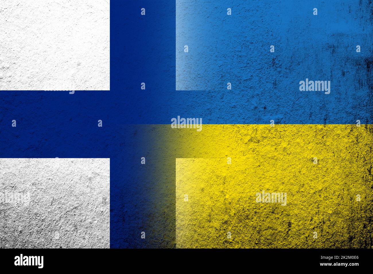 National flag of Finland with National flag of Ukraine. Grunge ...