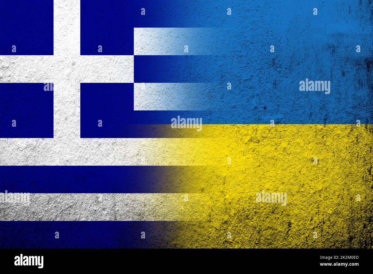 National flag of Greece with National flag of Ukraine. Grunge ...