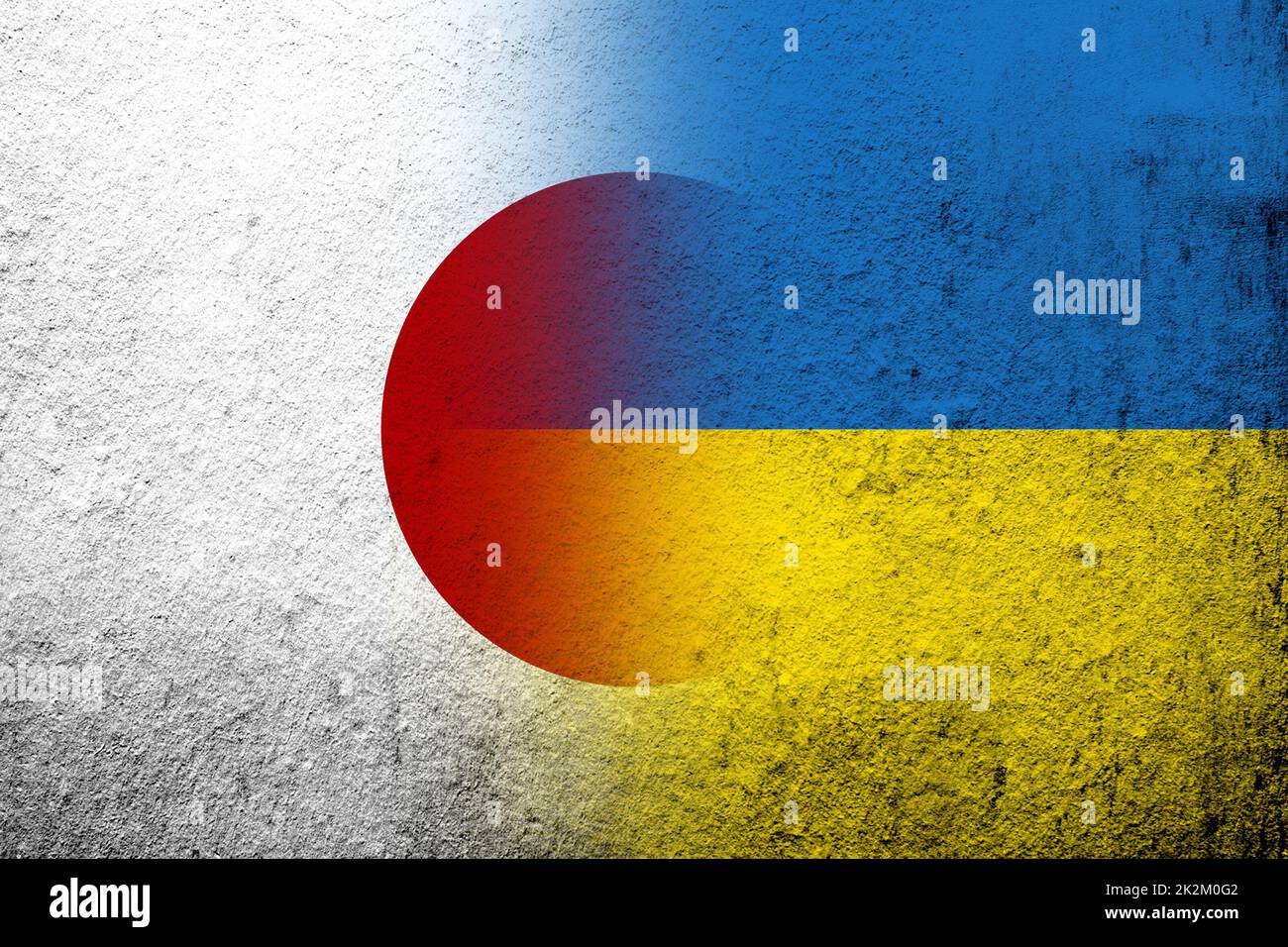 National flag of Japan with National flag of Ukraine. Grunge background ...