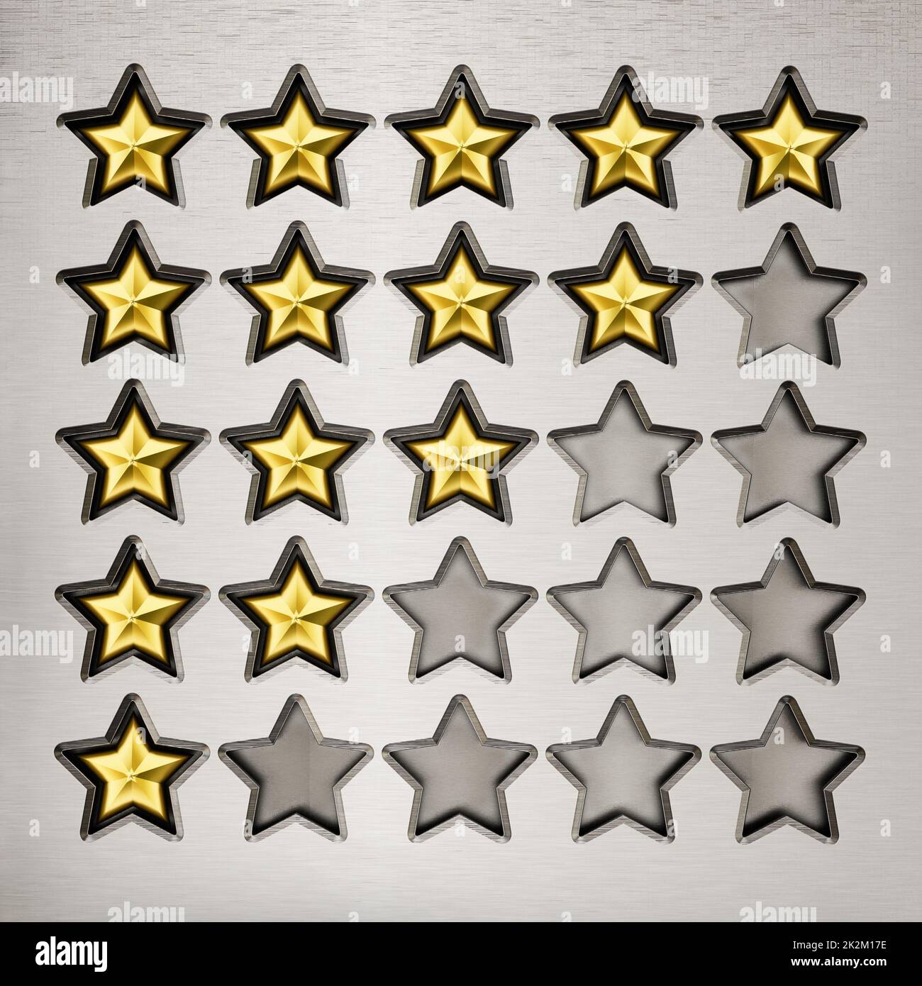 Rating stars table with 5,4,3,2,1 stars. 3D illustration Stock Photo ...