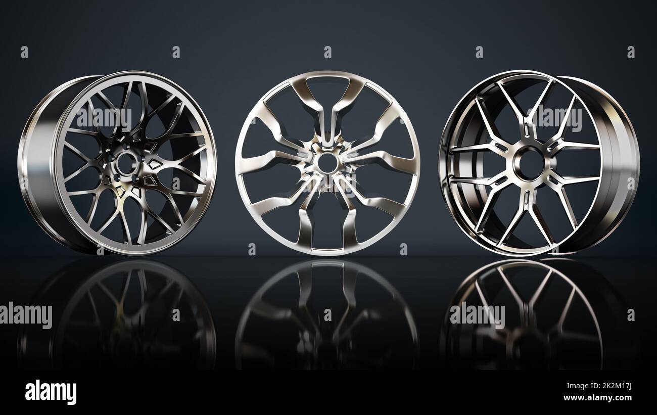 Steel rims on black background. 3D illustration Stock Photo - Alamy