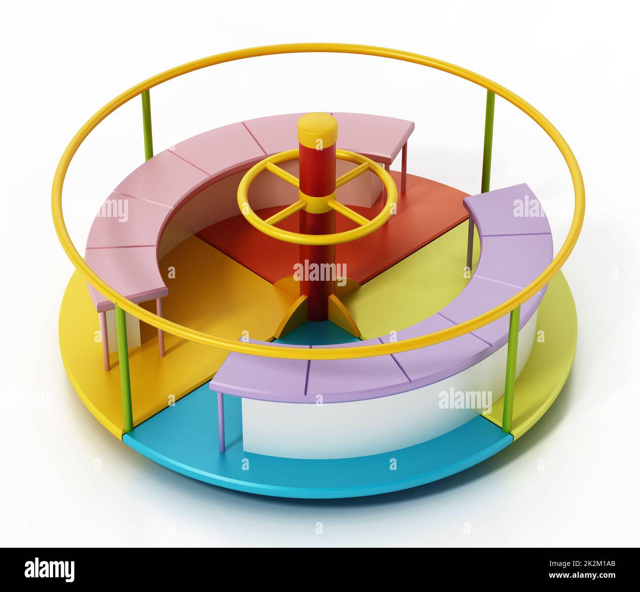 Multi-colored merry-go-round isolated on white background. 3D ...
