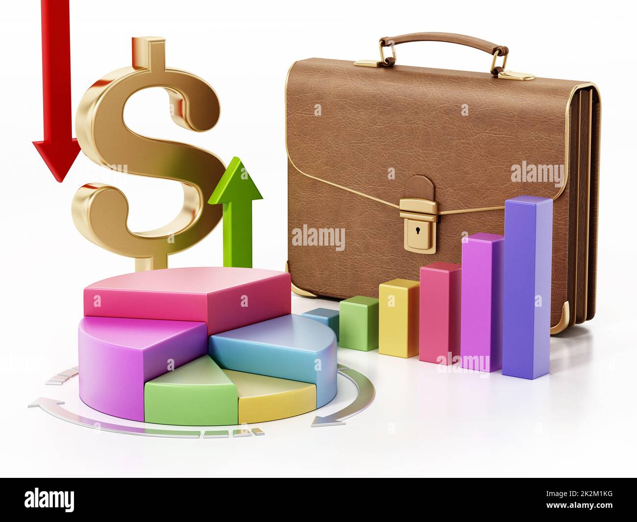 Business charts, graphs, briefcase and dollar symbol isolated on white ...
