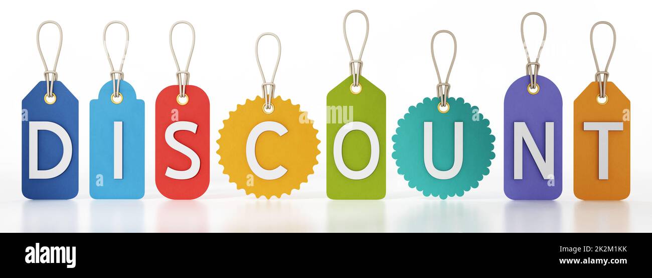 Discount price tags isolated on white background. 3D illustration Stock ...