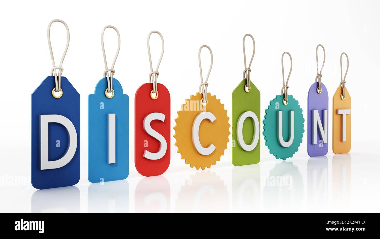 Discount price tags isolated on white background. 3D illustration Stock ...