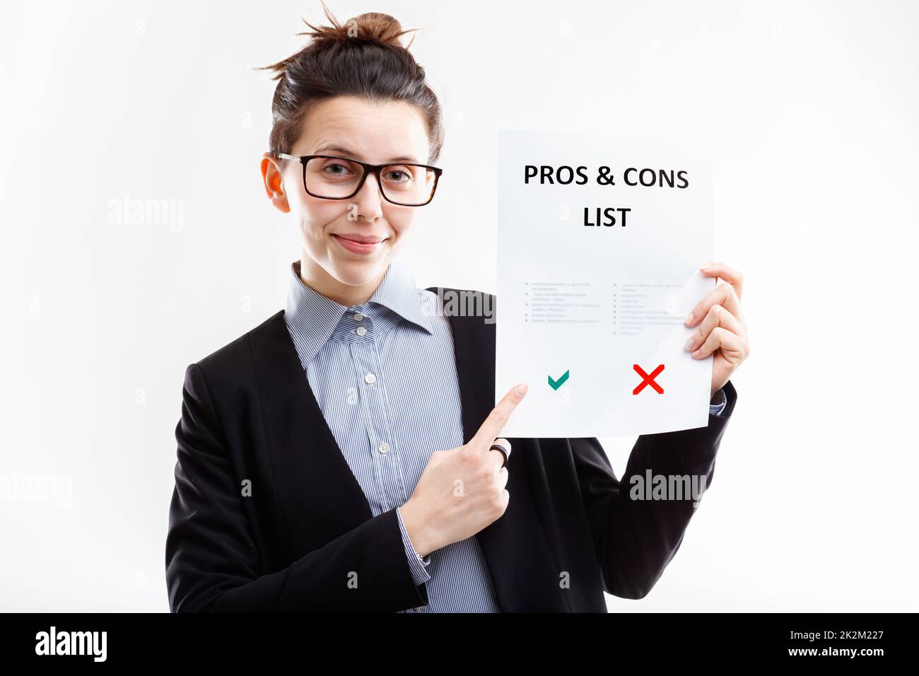 optimistic woman indicates opportunity while ignoring costs Stock Photo ... optimistic woman indicates opportunity while ignoring costs Stock Photo ...