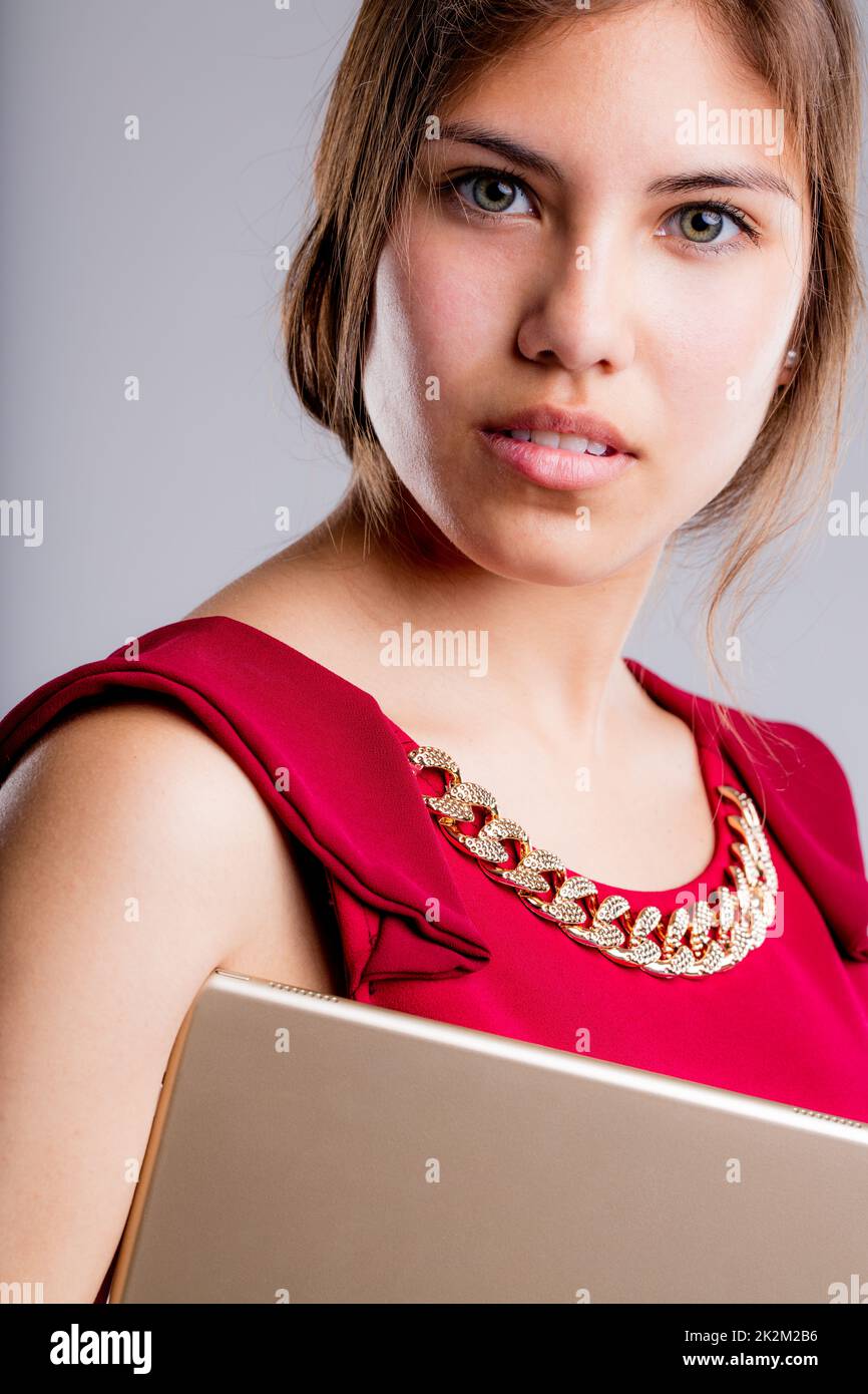 beautiful eyes business woman portrait with tablet Stock Photo - Alamy