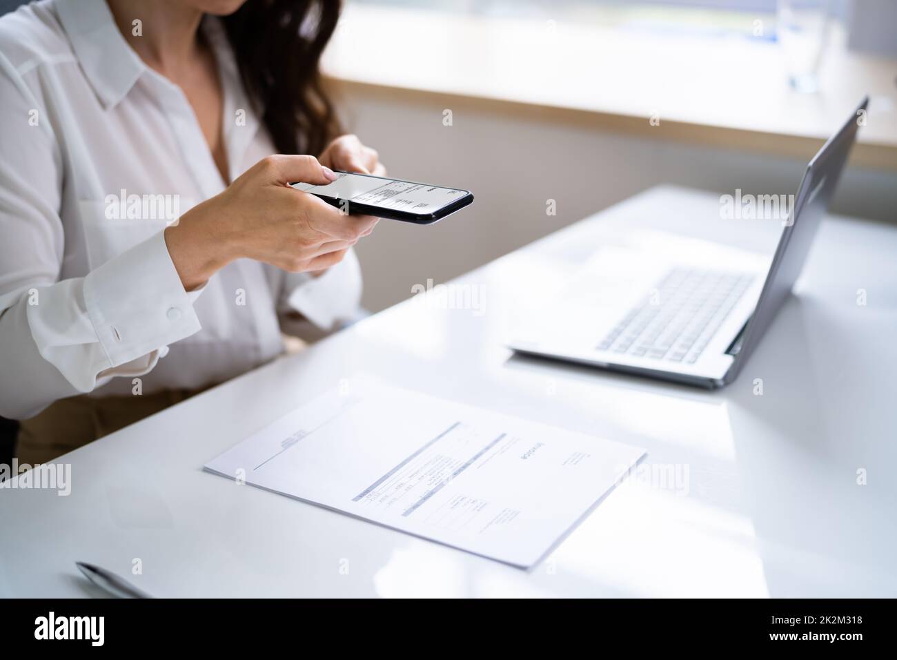 Taking Document Picture Or Photo With Phone Stock Photo - Alamy