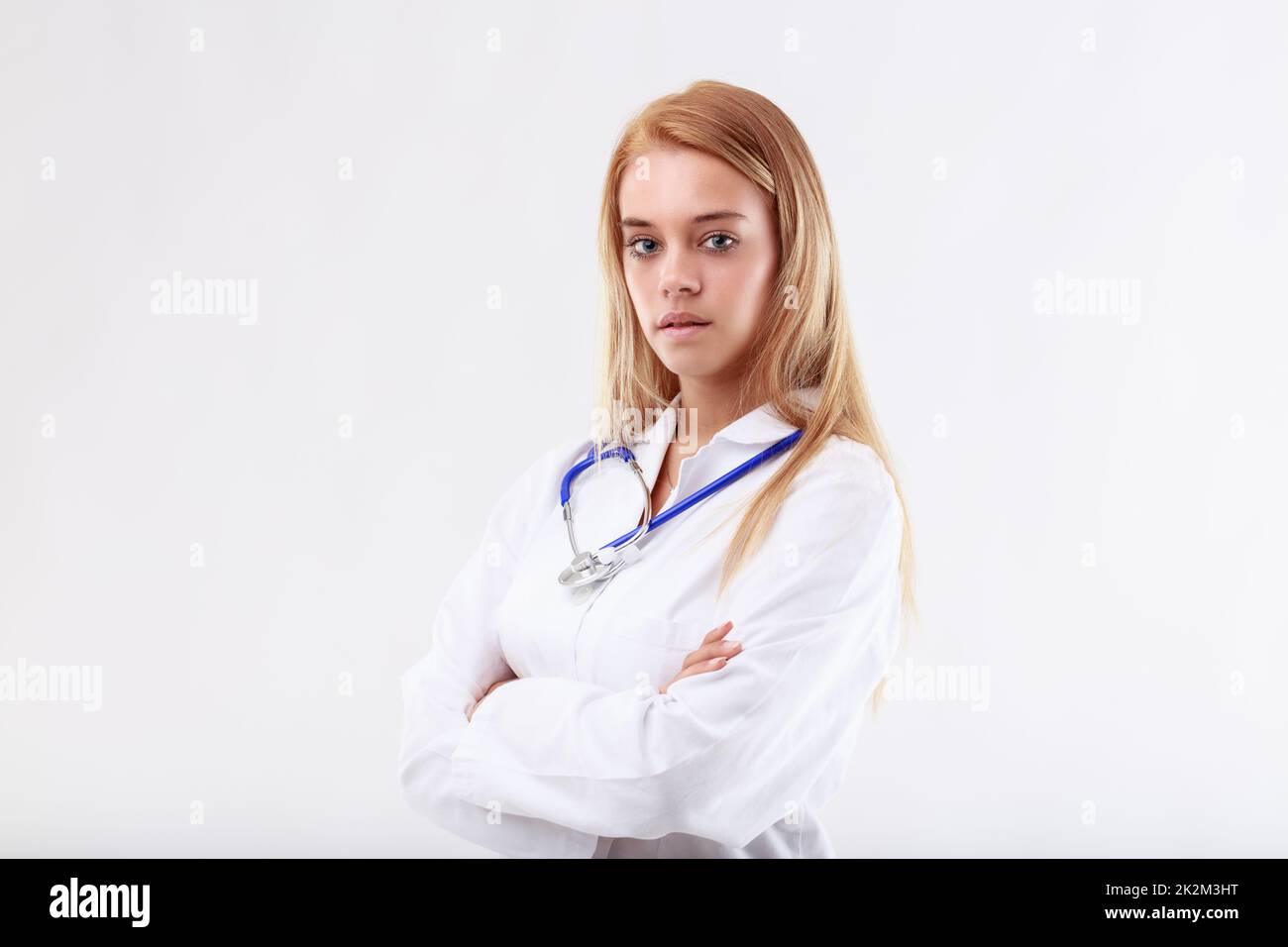 white doctor on white background, blue stethoscope, blonde hair Stock ...