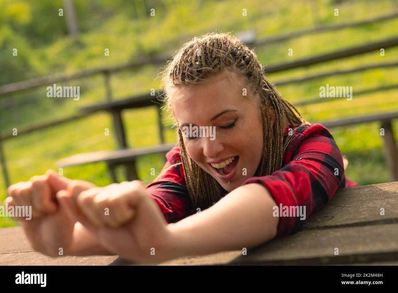 Yawning woman black hi-res stock photography and images - Alamy