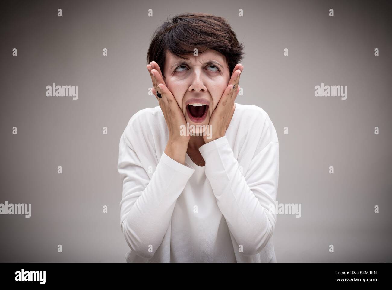 Woman Making The Scream Icon Face Stock Photo Alamy