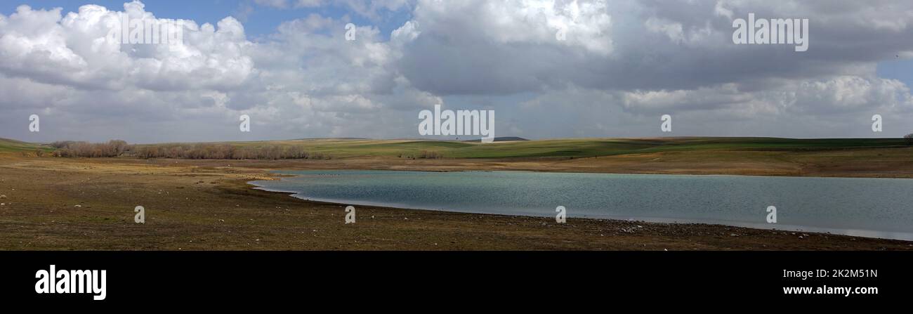 the arrival of spring and the awakening nature landscape-lake and ...