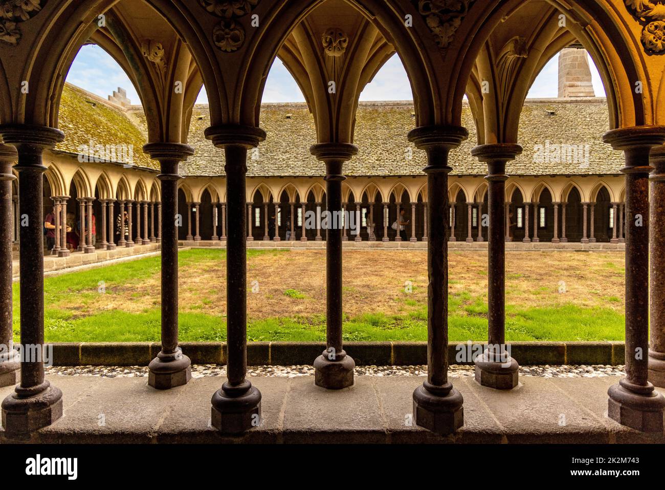 Cloister view of the medieval abbey of Le Mont Saint-Michel (Saint ...