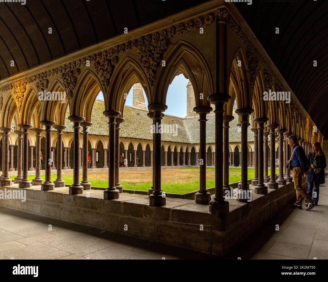 Cloister view of the medieval abbey of Le Mont Saint-Michel (Saint ...