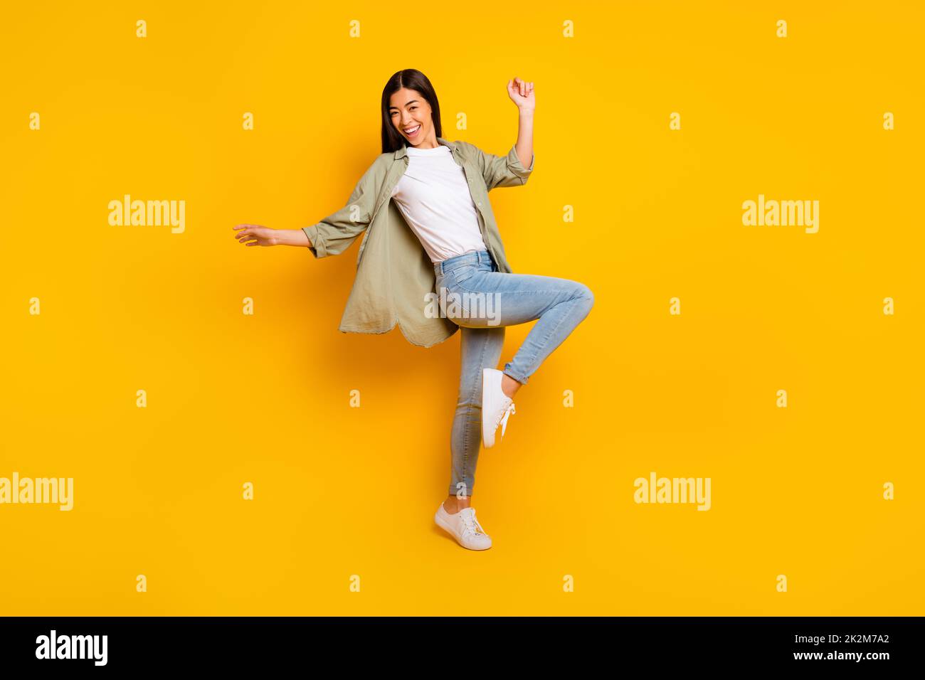 Full size photo of cheerful delighted young person toothy smile have ...