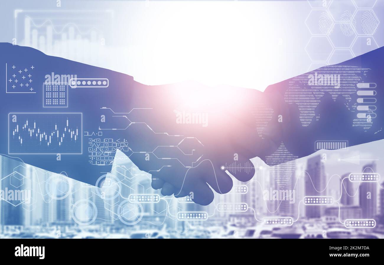 Business handshake on abstract background. Partnership and teamwork ...