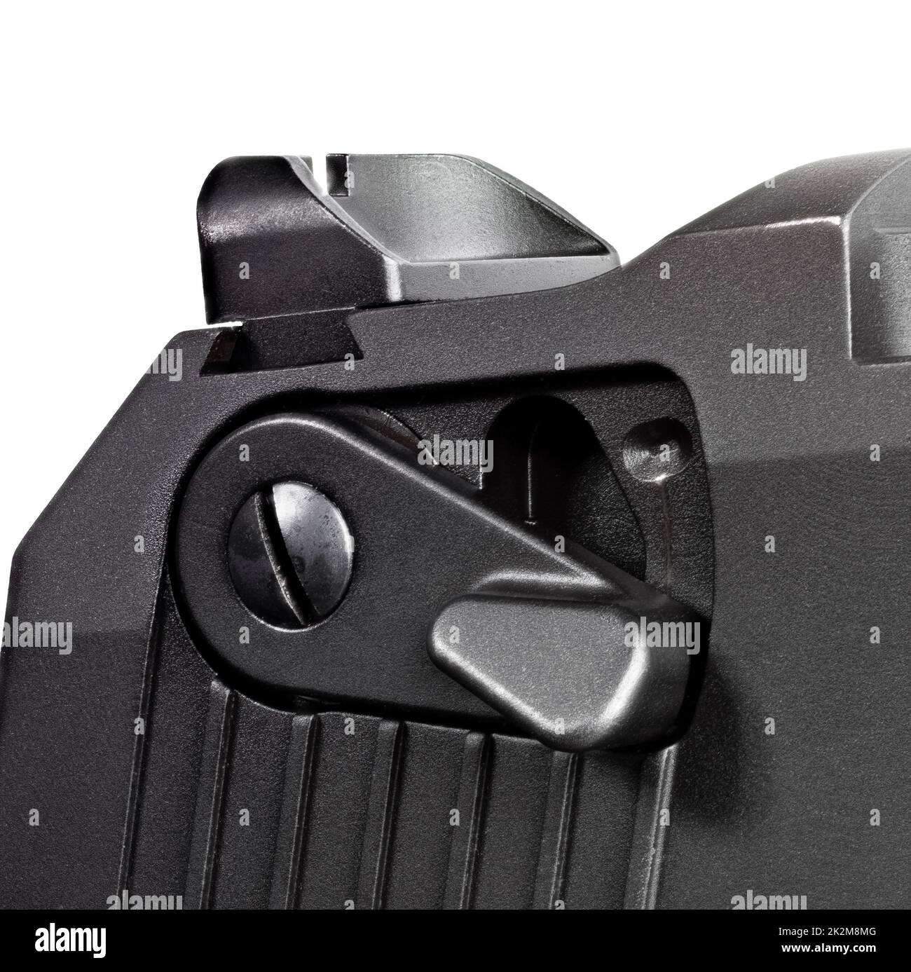 Isolated safety and rear sight on an automatic pistol Stock Photo - Alamy