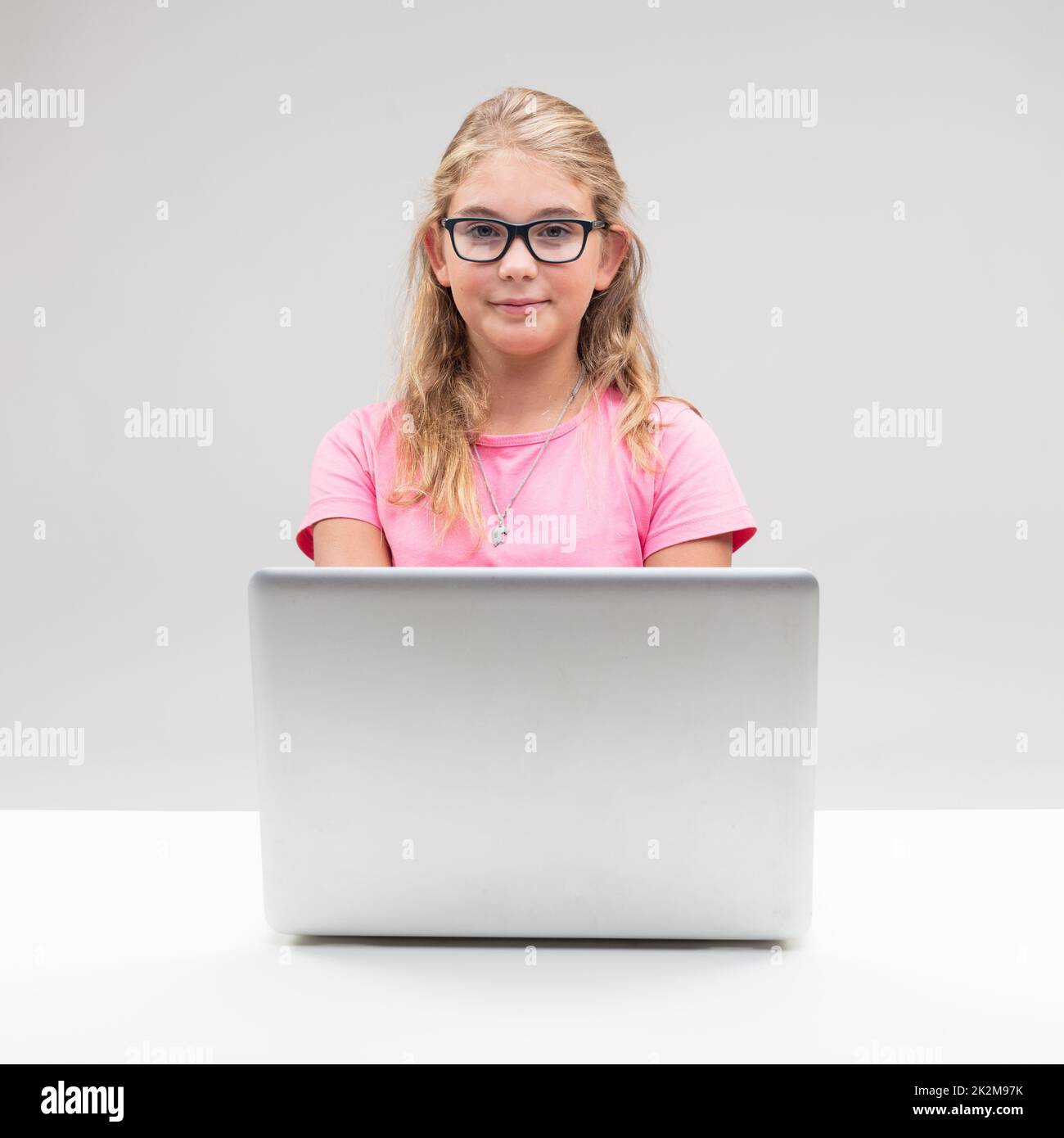 Laptop girl face hi-res stock photography and images - Alamy