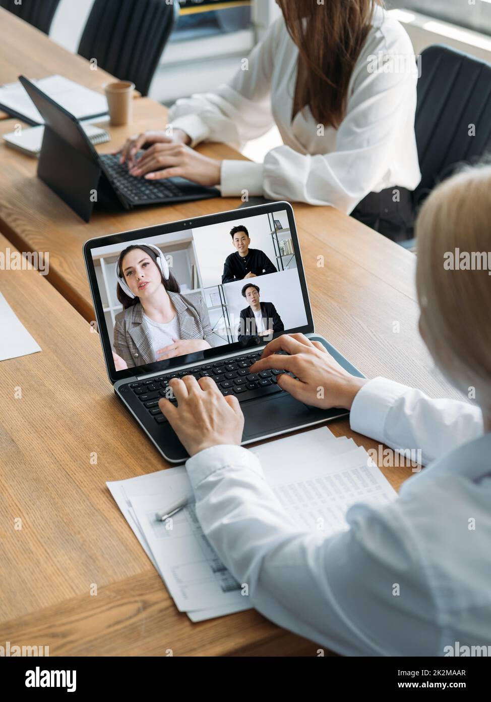 Web conference. Virtual business event. Internet meeting. Diverse ...
