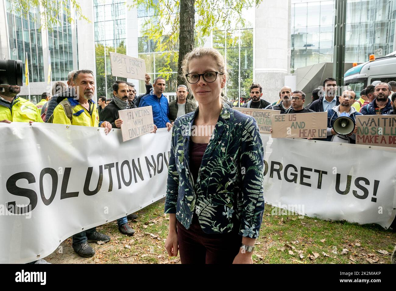 Mieke Vanlaer poses for the photographer during a protest action of ...