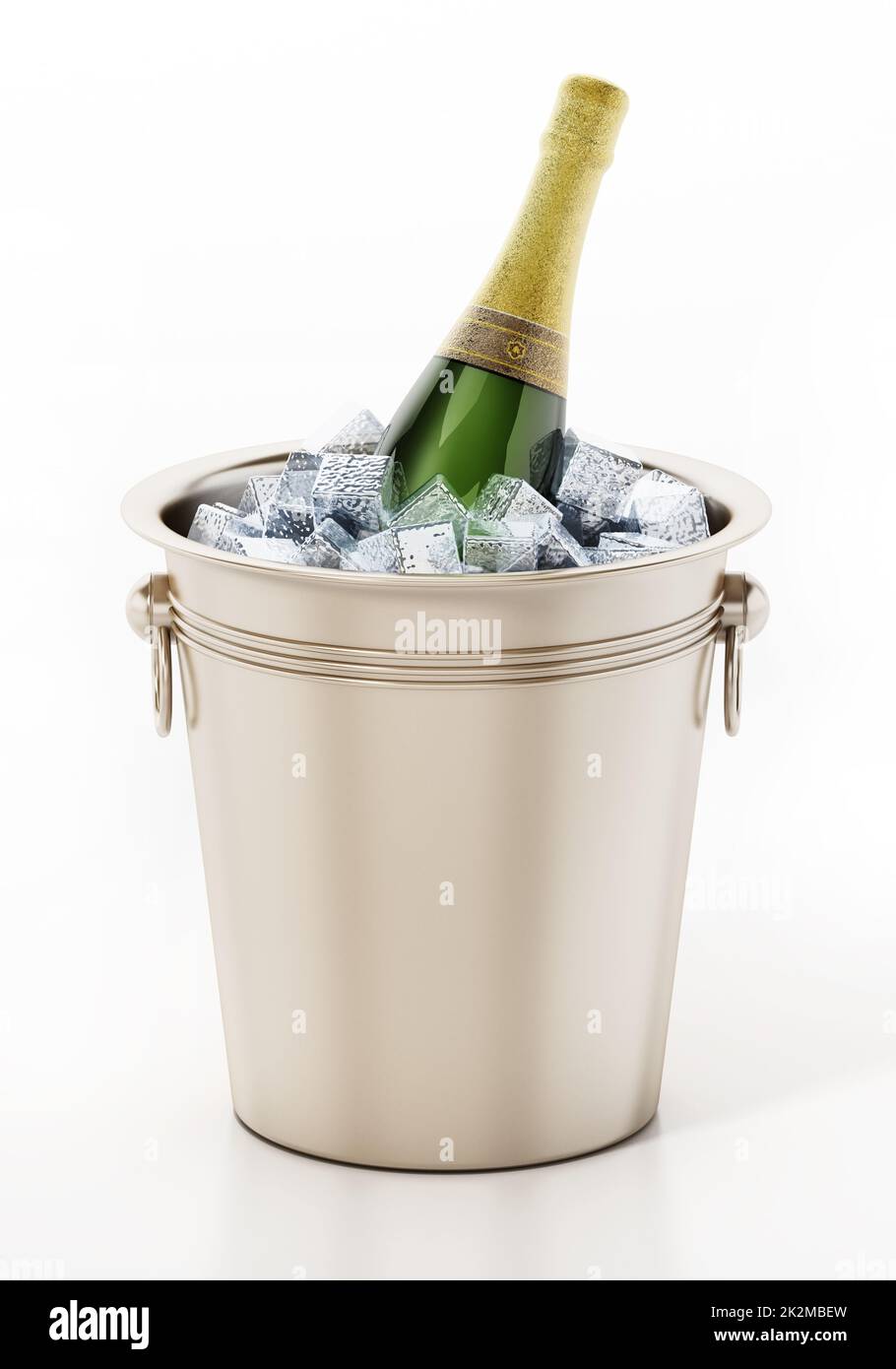Champagne bottle inside ice bucket isolated on white background. 3D ...