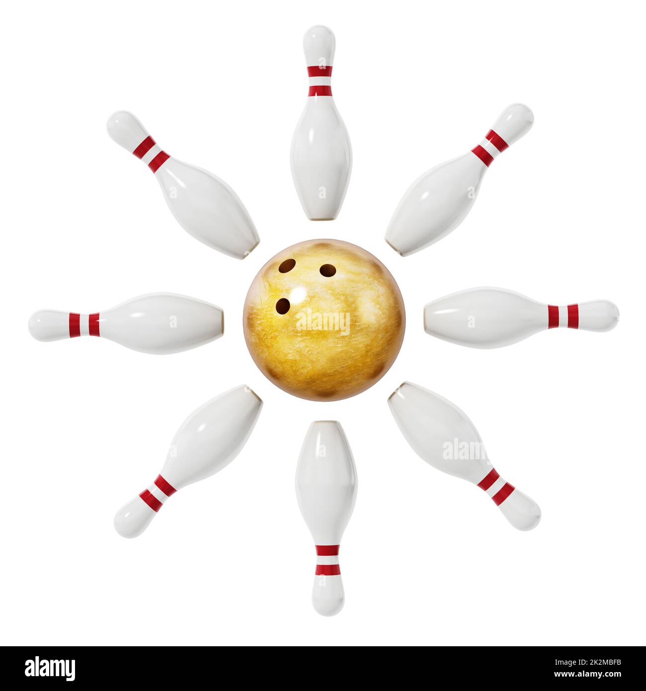 Bowling ball and pins isolated on white background. 3D illustration ...