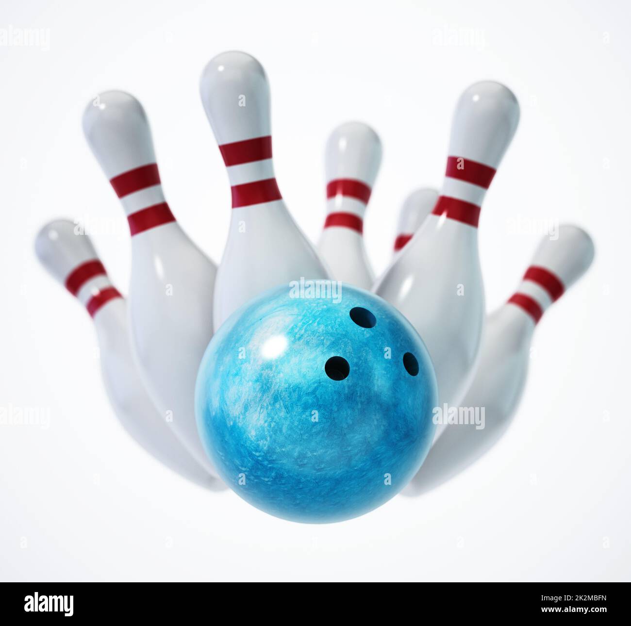 Bowling ball and pins isolated on white background. 3D illustration ...