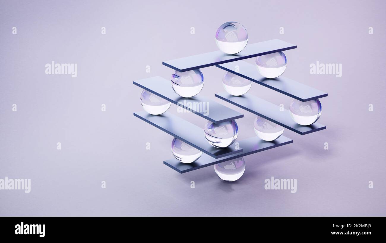 Glass spheres and boards staying in balance. 3D illustration Stock ...