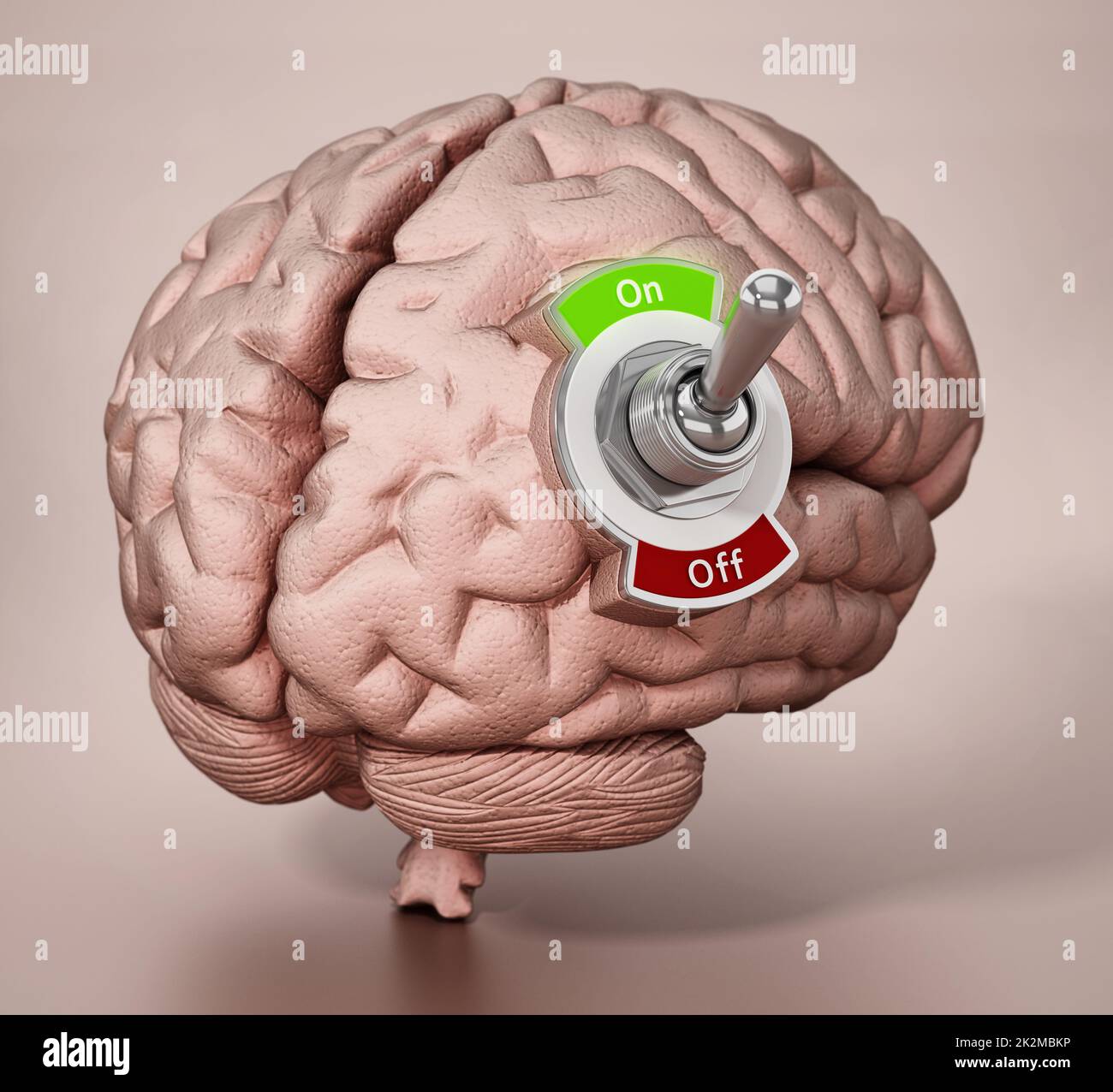 Human brain with on-off button. 3D illustration Stock Photo - Alamy