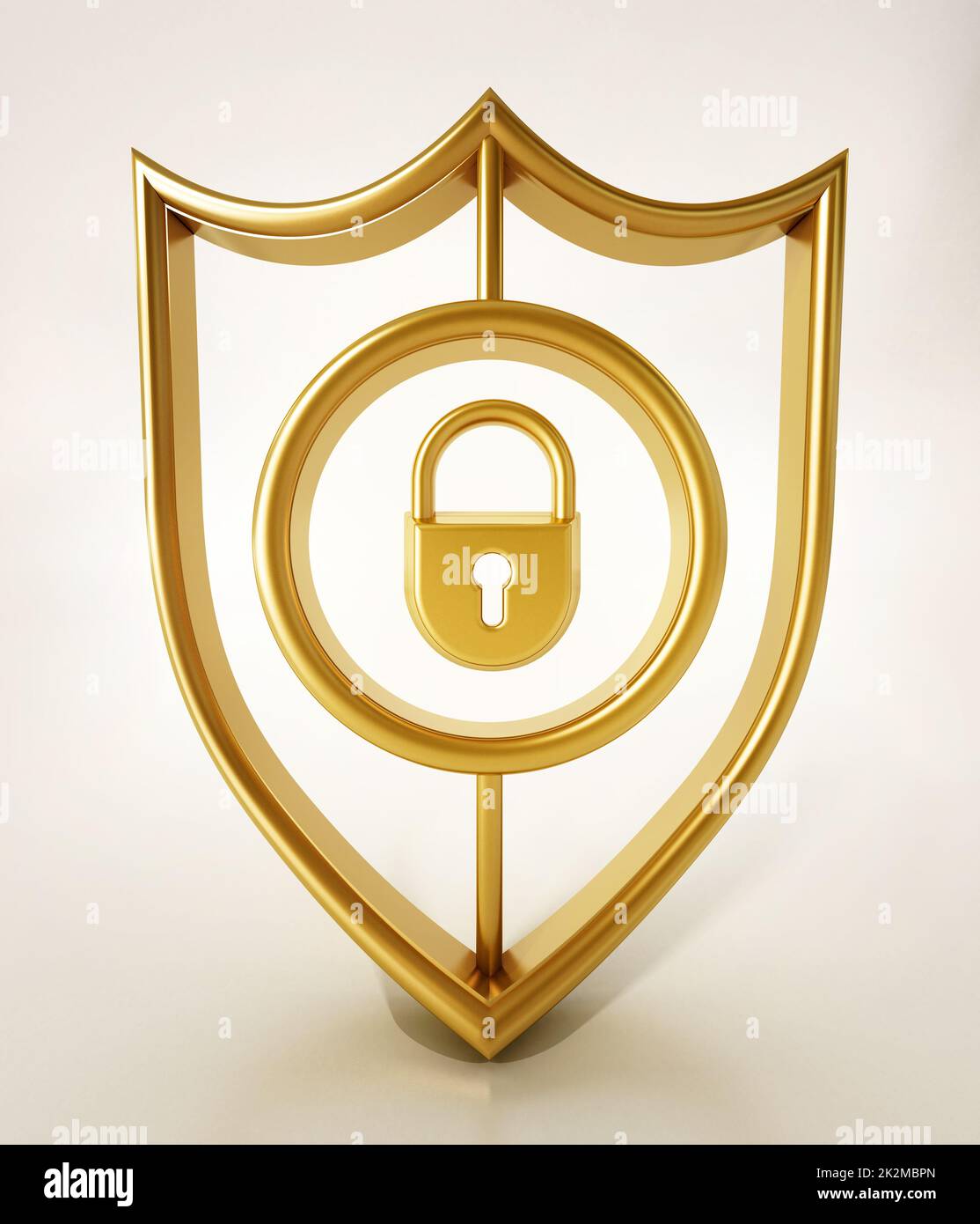 Padlock symbol inside gold shield. 3D illustration Stock Photo - Alamy