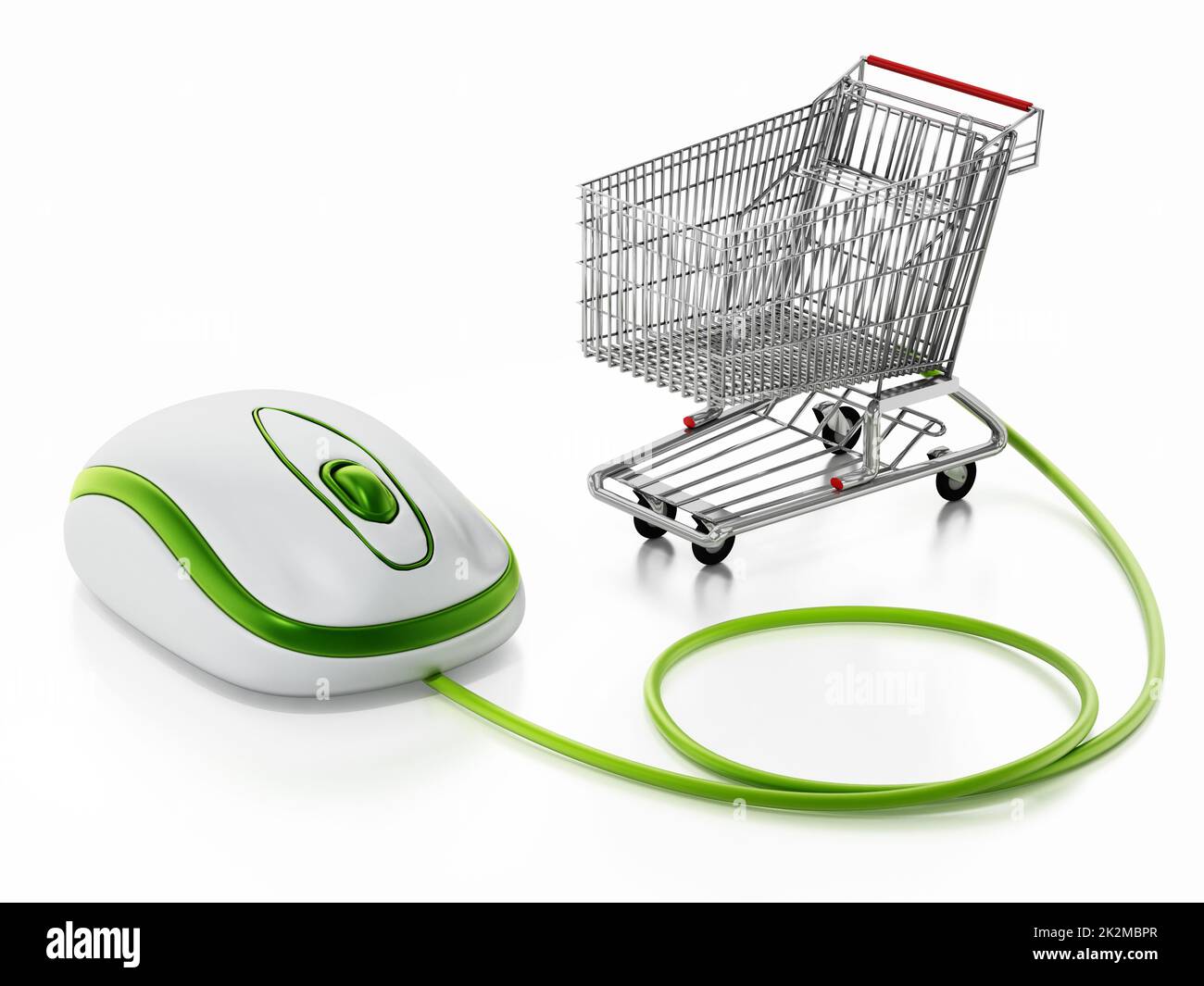 Shopping cart and computer mouse isolated on white background. 3D ...