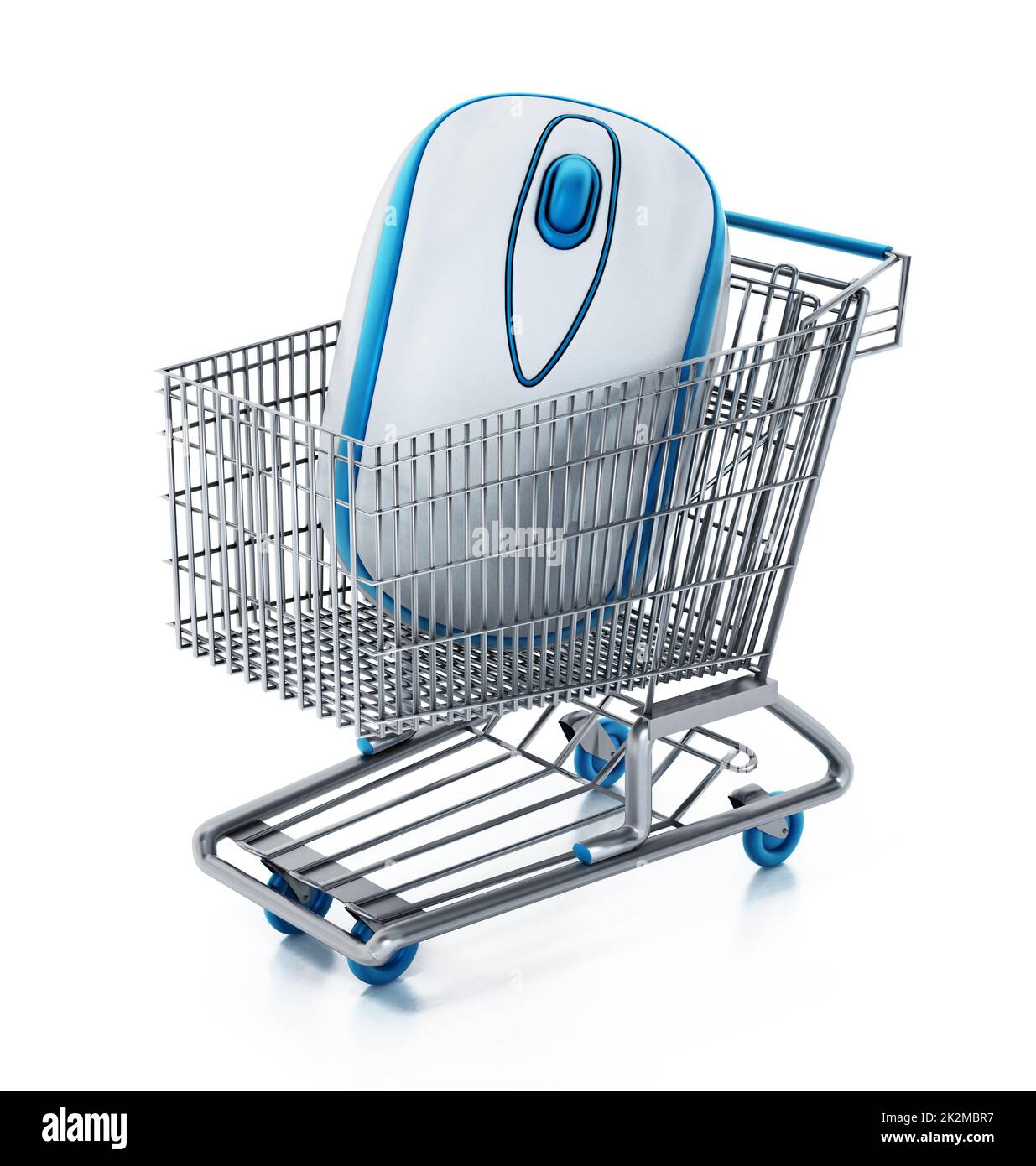 Computer mouse inside shopping cart isolated on white background. 3D ...