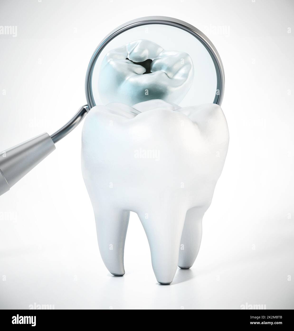 Dentist mirror showing the back of the isolated tooth. 3D illustration ...
