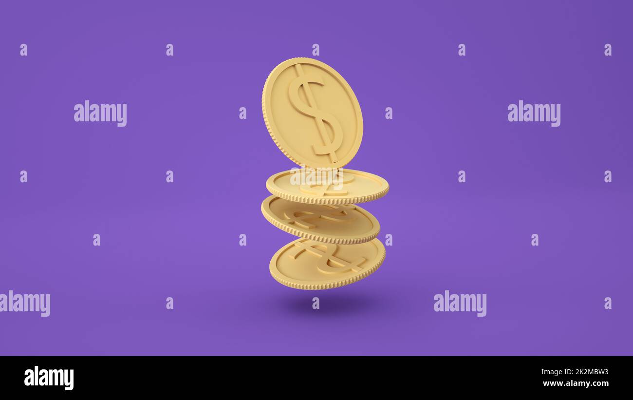 Coins stack falling on purple background, business investment profit ...