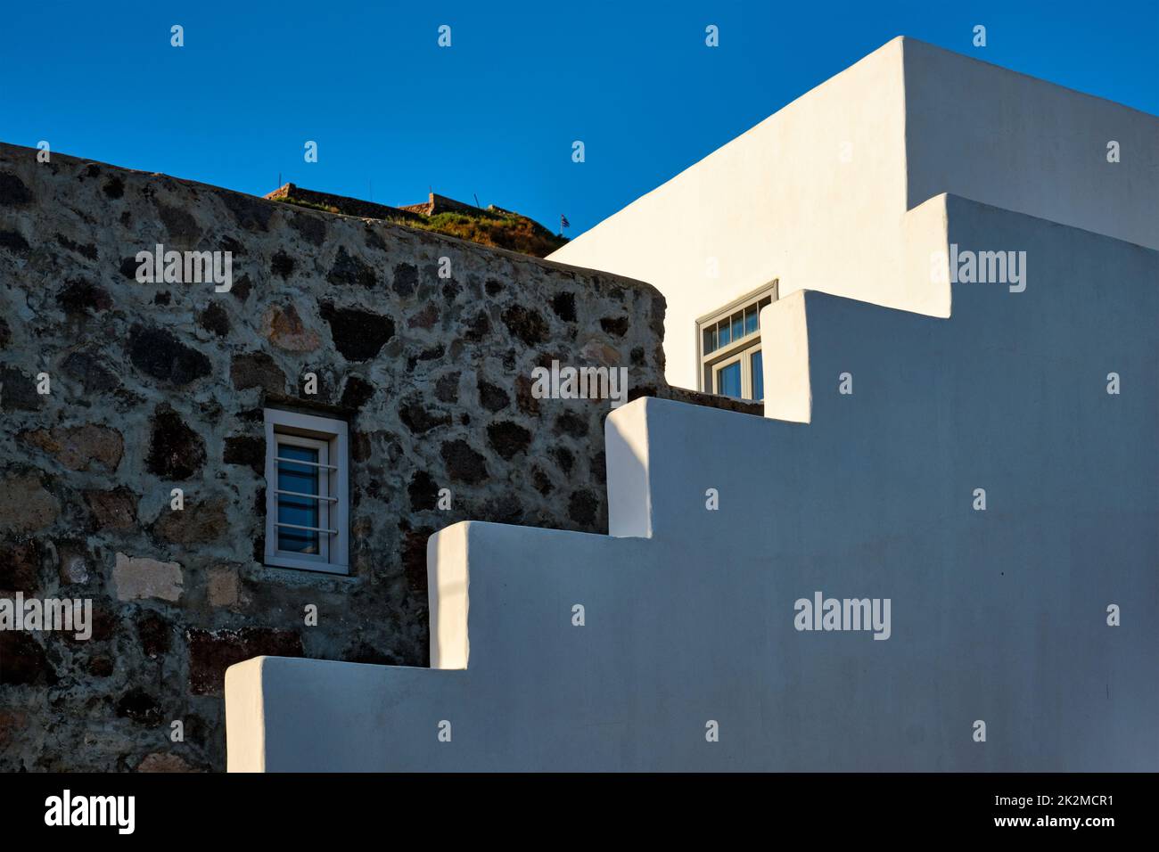Greek architecture abstract background - whitewashed house with stairs ...