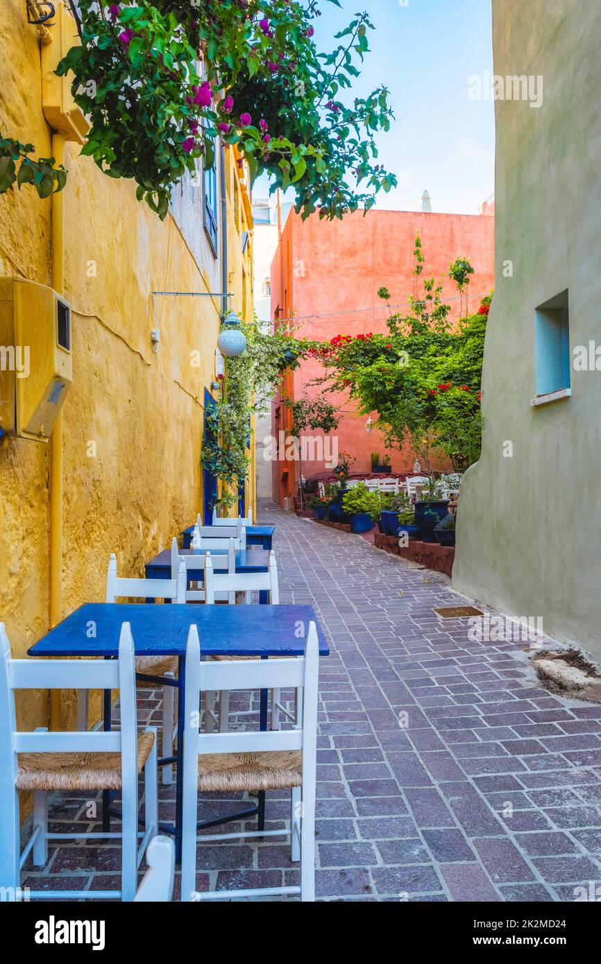 Scenic picturesque streets of Chania venetian town. Chania, Creete ...