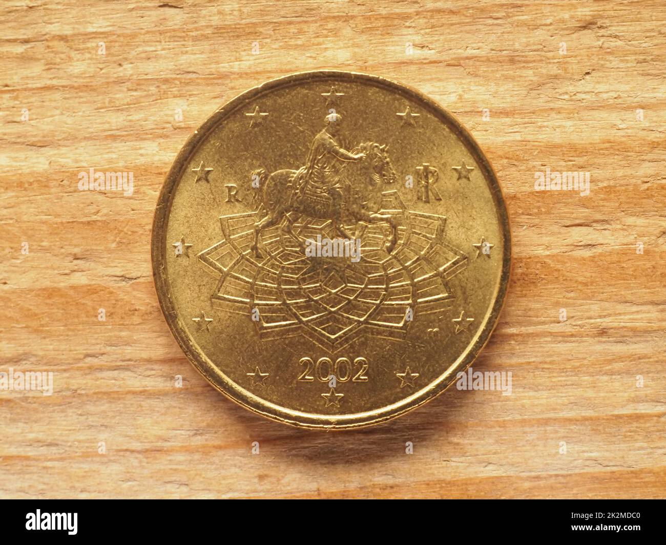 50 cents coin showing Piazza Campidoglio with statue of Marcus Aurelius ...