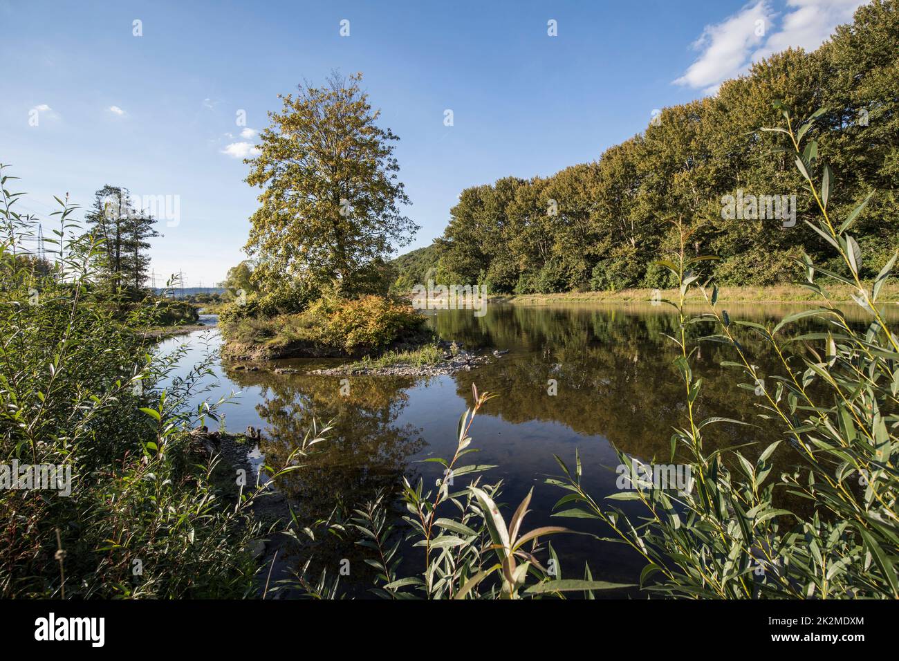 the renaturalized and redesigned Lenne river in Hagen, Ruhr Area, North ...