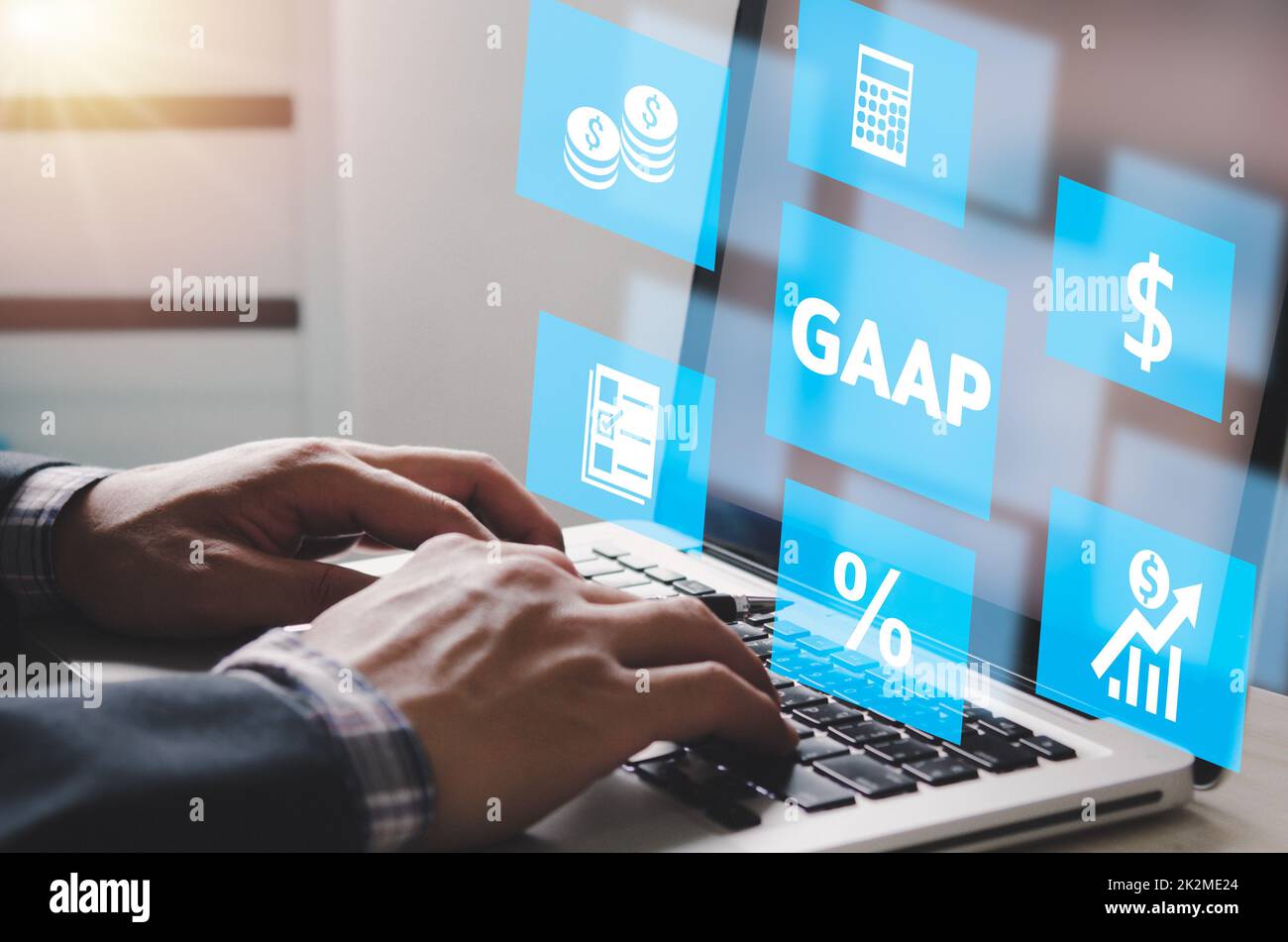 man hand using laptop virtual screen GAAP Generally Accepted Accounting ...