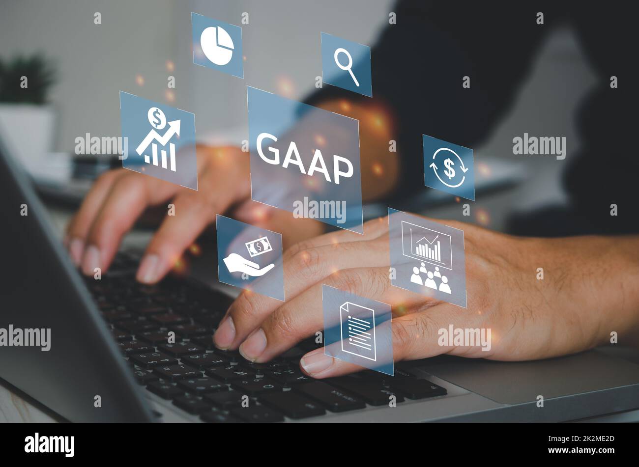 man hand using laptop virtual screen GAAP Generally Accepted Accounting ...