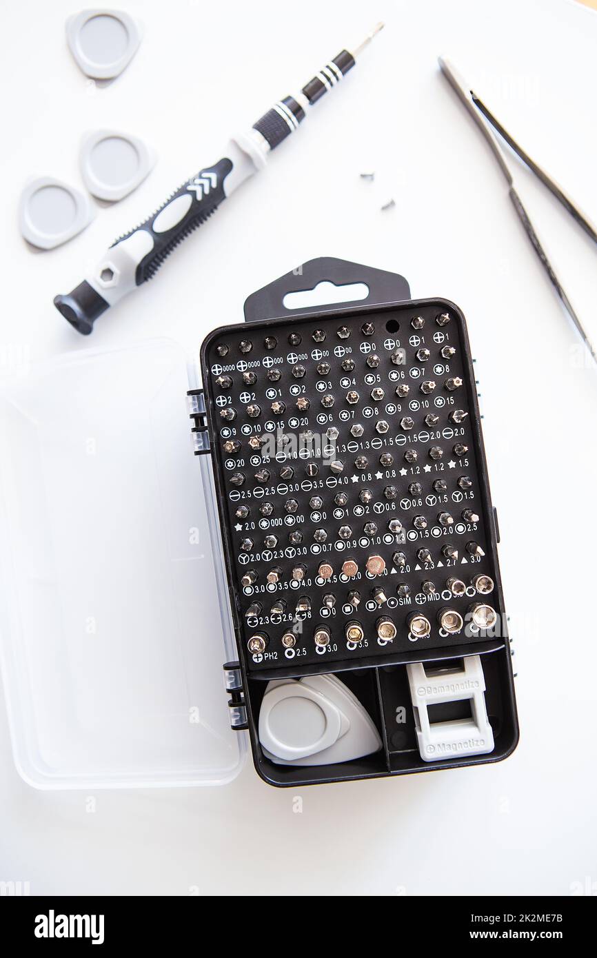 Set of screwdriver bits. Metal bits and adapters for screwdriver boxes ...